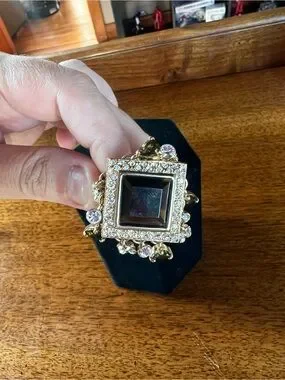 Jewelry | Statement Square Cocktail Ring With Smoky Gem And Dangles ...